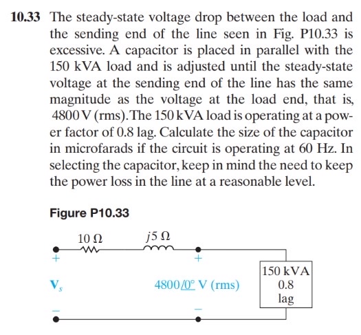 Solved 10.33 ﻿The steady-state voltage drop between the load | Chegg.com