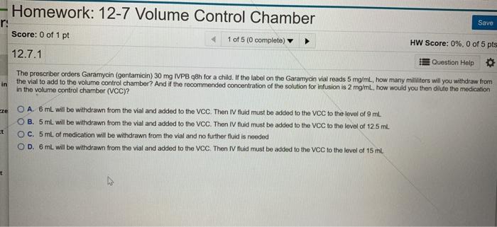 Solved Homework: 12-7 Volume Control Chamber Save r: Score: | Chegg.com