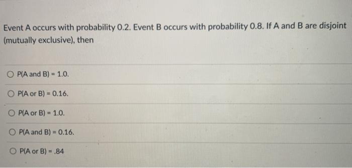Solved Event A occurs with probability 0.2. Event B occurs | Chegg.com