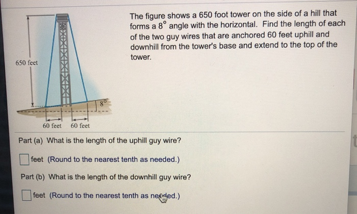 Solved The figure shows a 650 foot tower on the side of a | Chegg.com