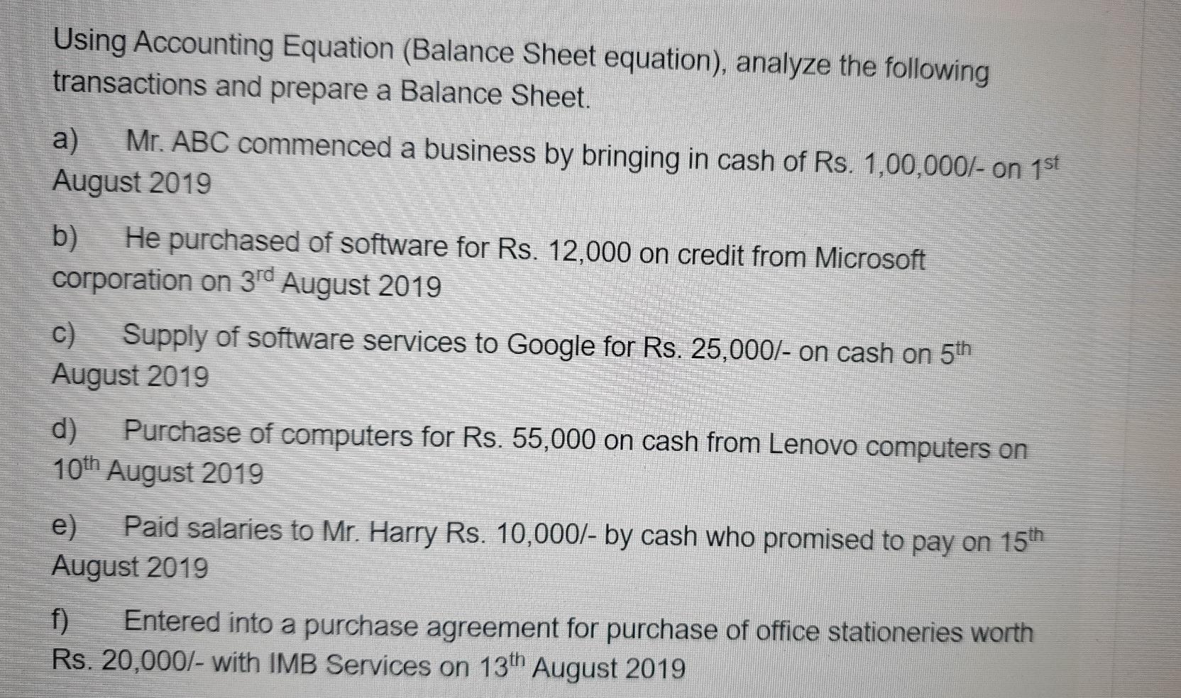Solved Using Accounting Equation (Balance Sheet equation), | Chegg.com