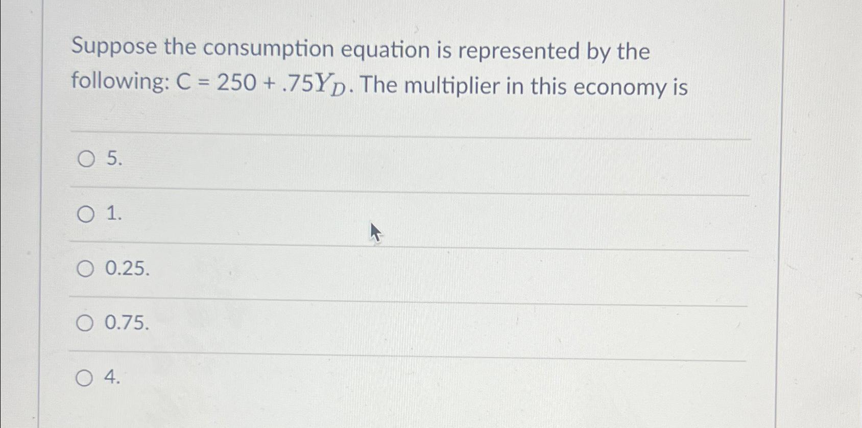 Solved Suppose the consumption equation is represented by | Chegg.com