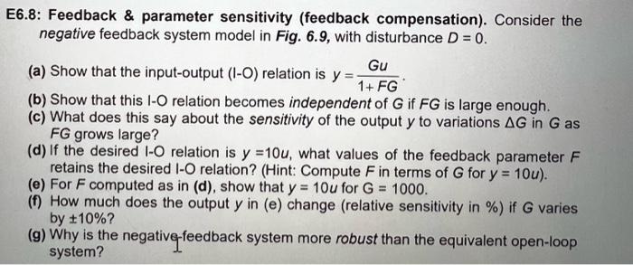 Solved y=Gu∓FGy+D=1±FGGu+1±FGD error =θ=(u∓Fy)=1±FGu∓1±FGDF | Chegg.com