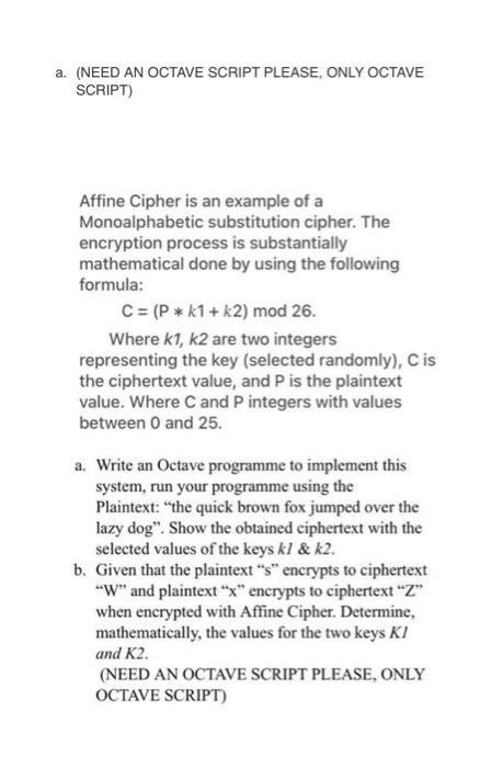 Solved Need An Octave Script Please Only Octave Script I