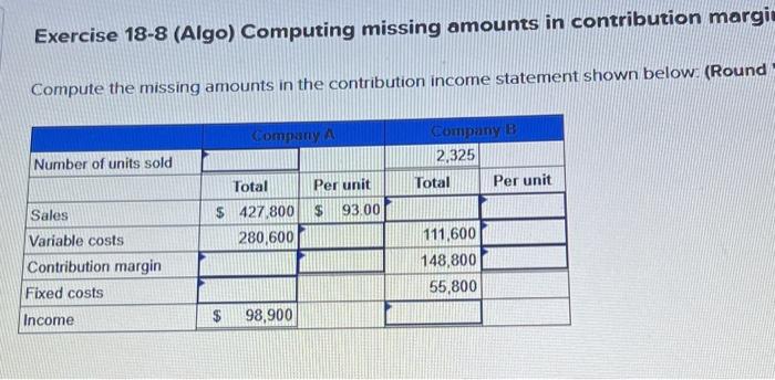 Exercise 18-8 (Algo) Computing missing amounts in | Chegg.com Exercise 18-8 (Algo) Computing missing amounts in | Chegg.com