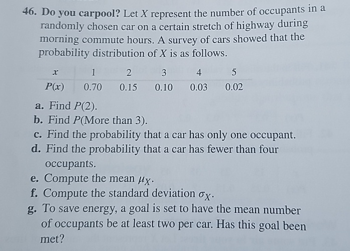 Solved Do you carpool? Let x ﻿represent the number of | Chegg.com
