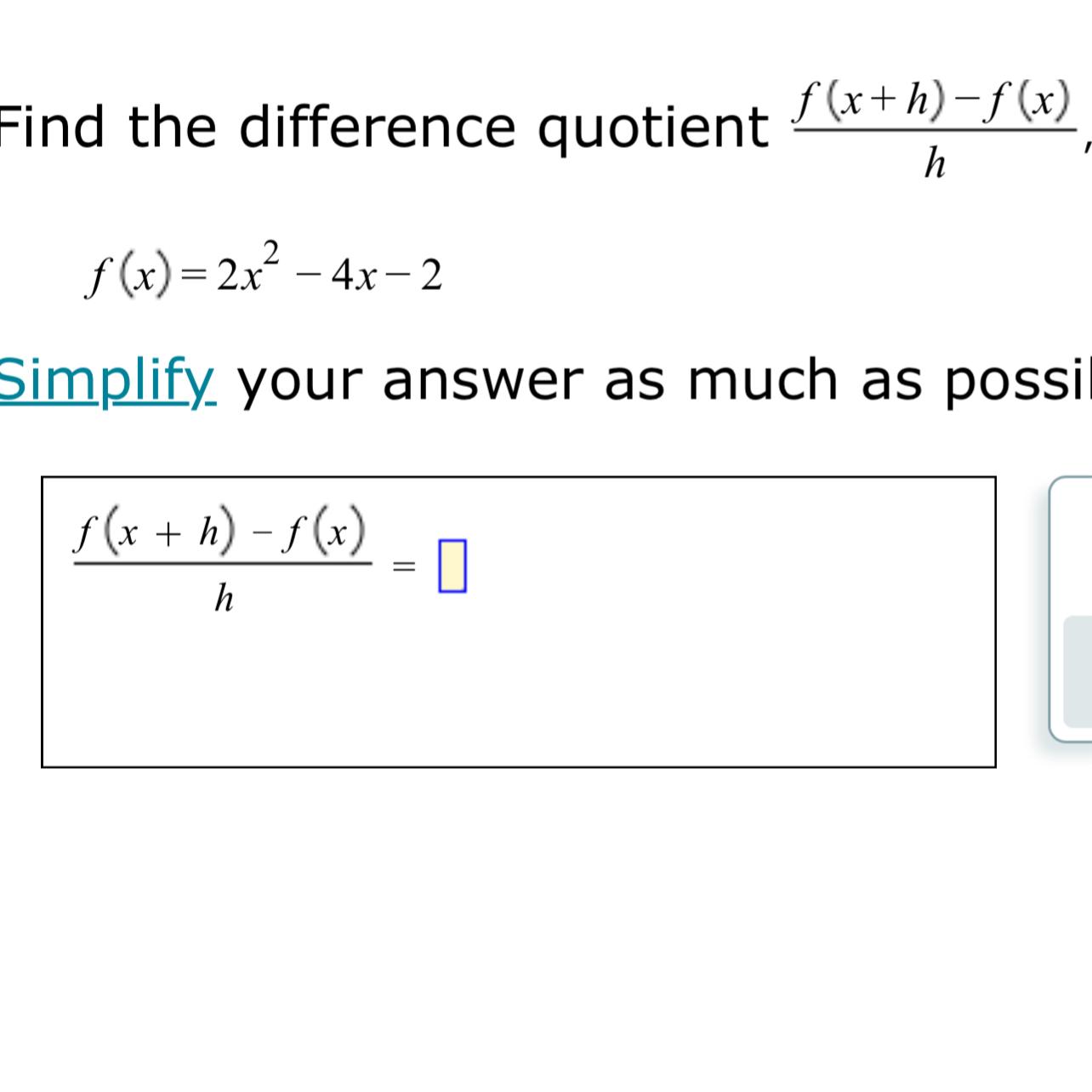 Solved Find the difference quotient | Chegg.com