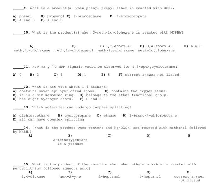 Solved What is a product(s) when phenyl propyl ether is | Chegg.com