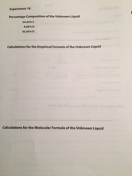 Solved Experiment 18 Percentage Composition of the Unknown | Chegg.com