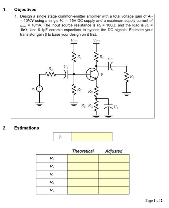 Solved 1. Design a single stage common-emitter amplifier | Chegg.com