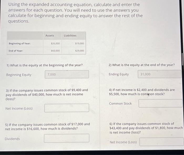 Solved Using the expanded accounting equation, calculate and | Chegg.com
