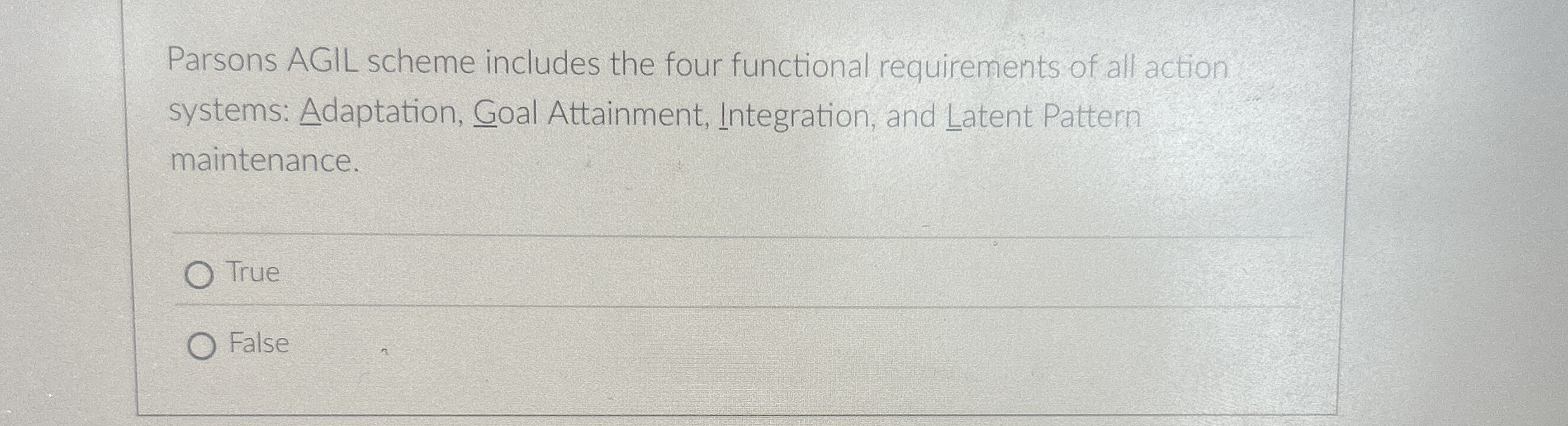 Solved Parsons AGIL scheme includes the four functional | Chegg.com