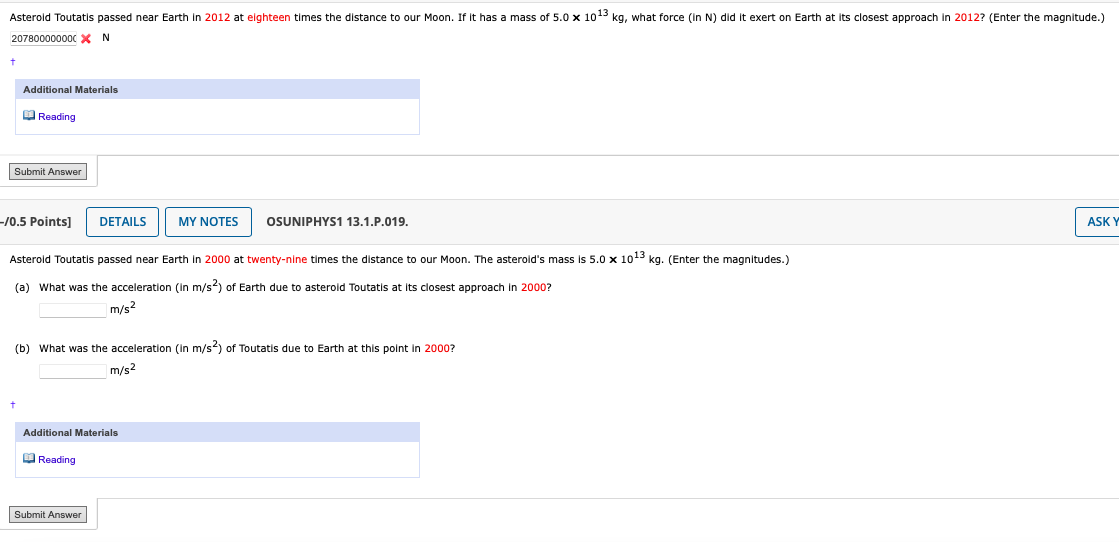 Solved Asteroid Toutatis passed near Earth in 2000 ﻿at | Chegg.com
