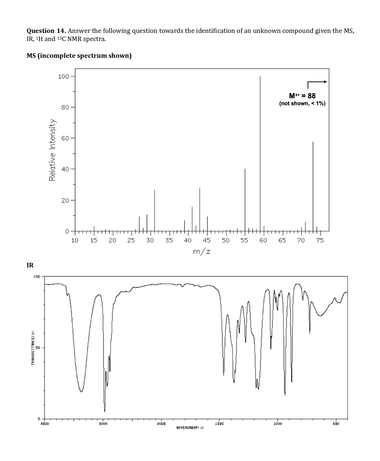 ?13 ﻿C NMR (complete spectrum shown)?1H ﻿NMR | Chegg.com