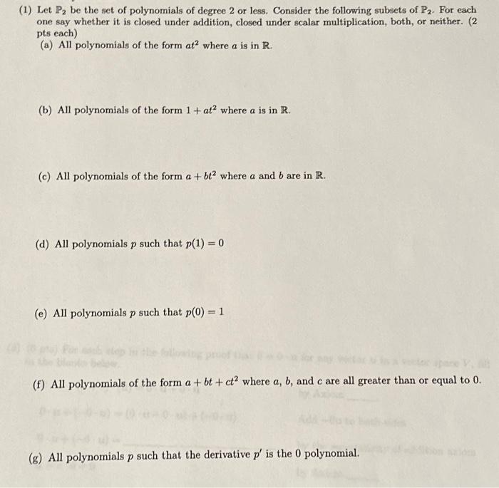 Solved (1) Let P2 be the set of polynomials of degree 2 or | Chegg.com