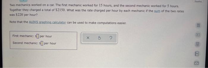 Solved Two mechanics worked on a car. The first mechanic | Chegg.com
