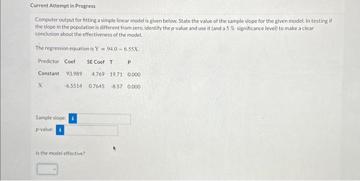 Solved Computer output for fitting a simple linear model is | Chegg.com