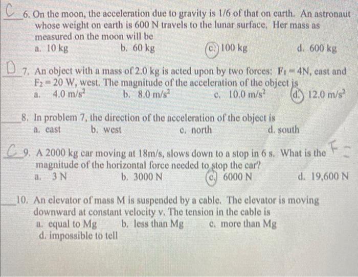 Solved 6. On the moon, the acceleration due to gravity is | Chegg.com