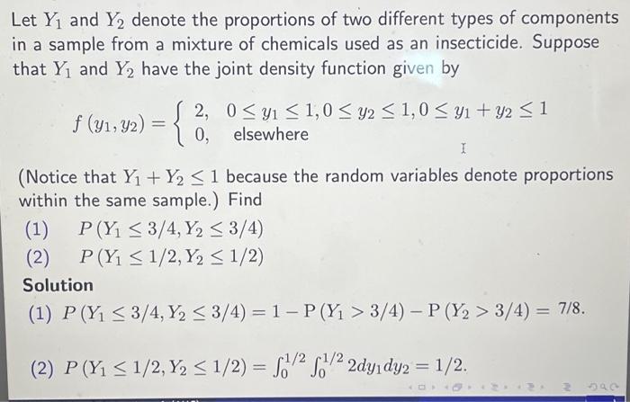 Solved Let Y1 and Y2 denote the proportions of two different | Chegg.com