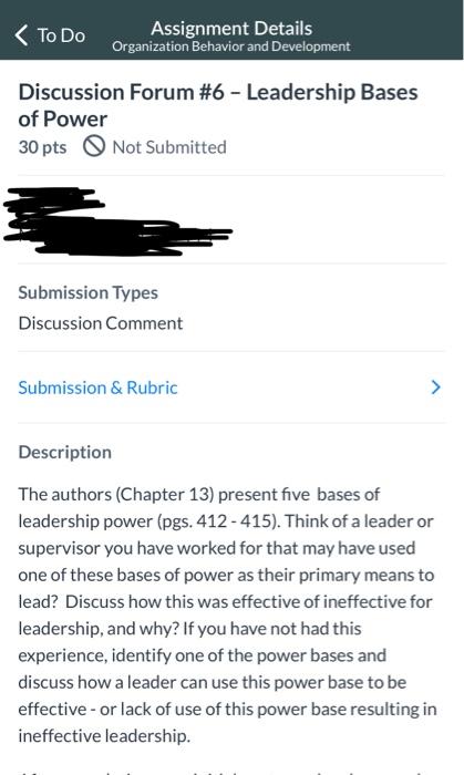 Solved Discussion Forum \#6 - Leadership Bases of Power 30 | Chegg.com