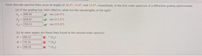 Solved Three Discrete Spectral Lines Occur At Angles Of