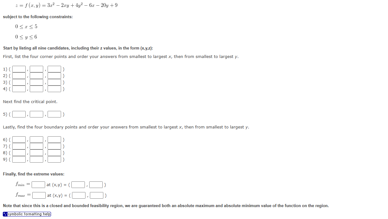 Solved z=f(x,y)=3x2-2xy+4y2-6x-20y+9subject to ﻿the | Chegg.com