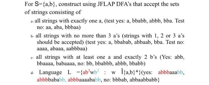 Solved For S={a,b), construct using JFLAP DFA's that accept | Chegg.com