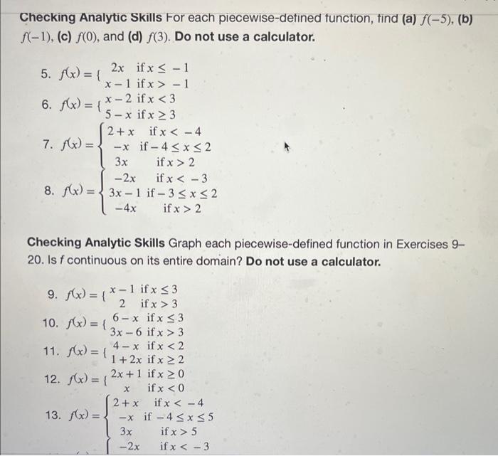 Checking Analytic Skills For each piecewise-detined | Chegg.com