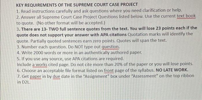 THE SUPREME COURT CASE PROJECT The Supreme Court Case | Chegg.com