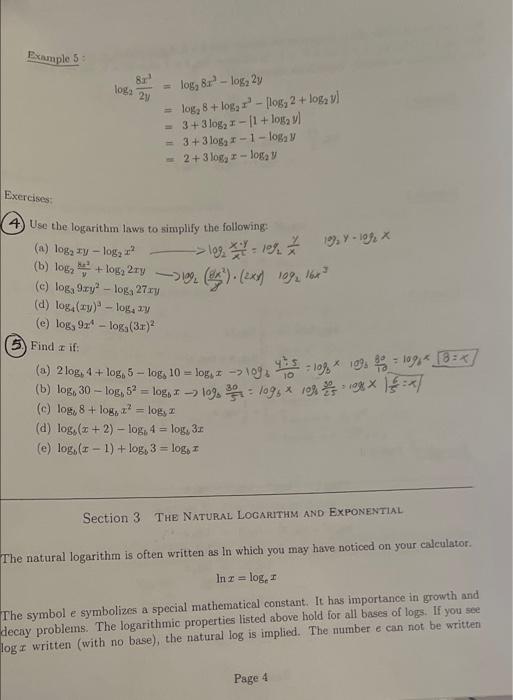 Solved Example 5 losa 2y log, &r - log2 2y = log, 8 + | Chegg.com