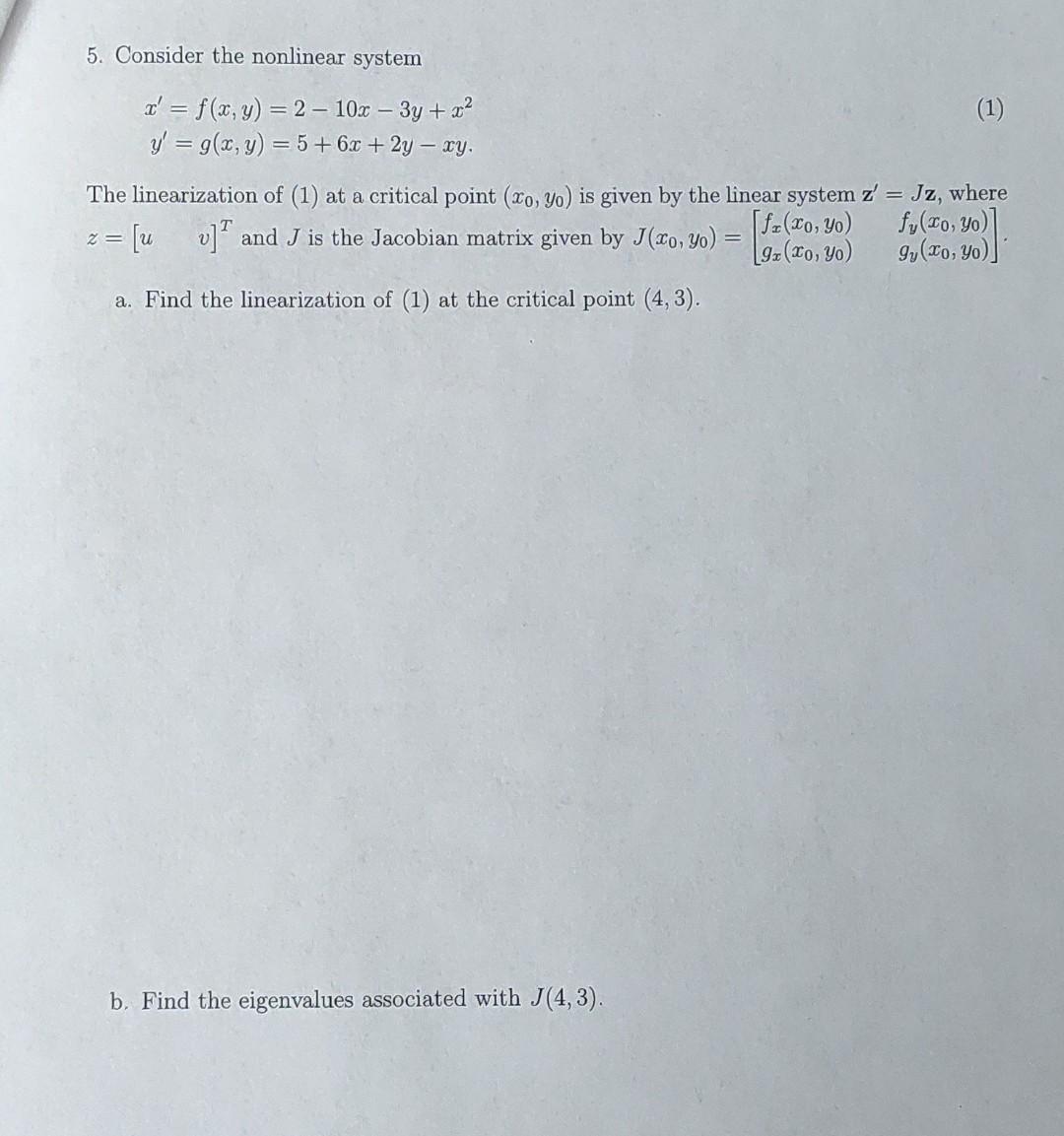 5. Consider the nonlinear system | Chegg.com