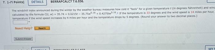 Solved The windchill index announced during the winter by | Chegg.com