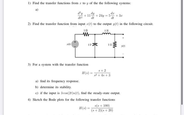 1) Find the transfer functions from to y of the the | Chegg.com