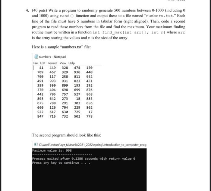 Solved 4. (40 pnts) Write a program to randomly generate 500 | Chegg.com
