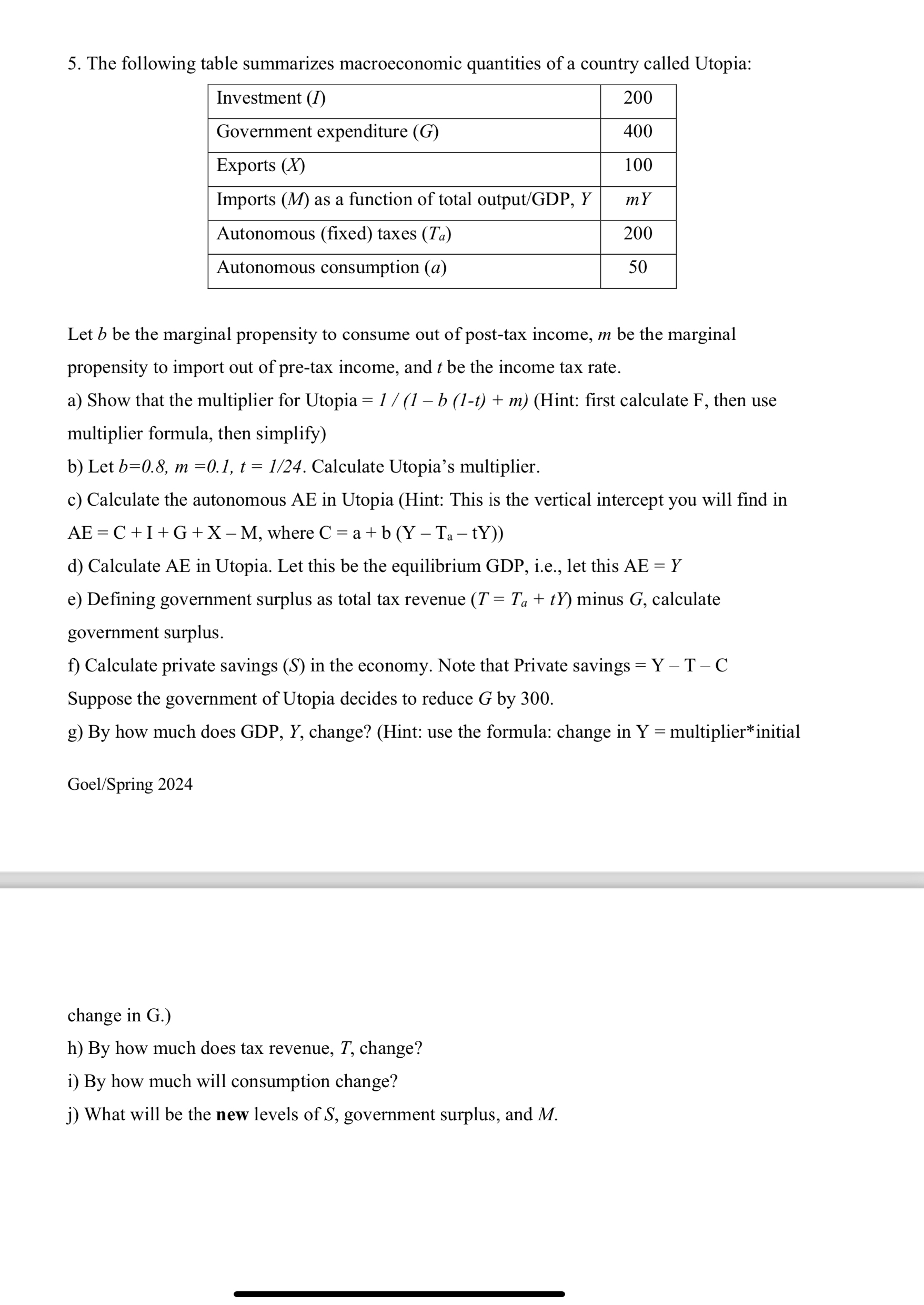 Solved The following table summarizes macroeconomic | Chegg.com