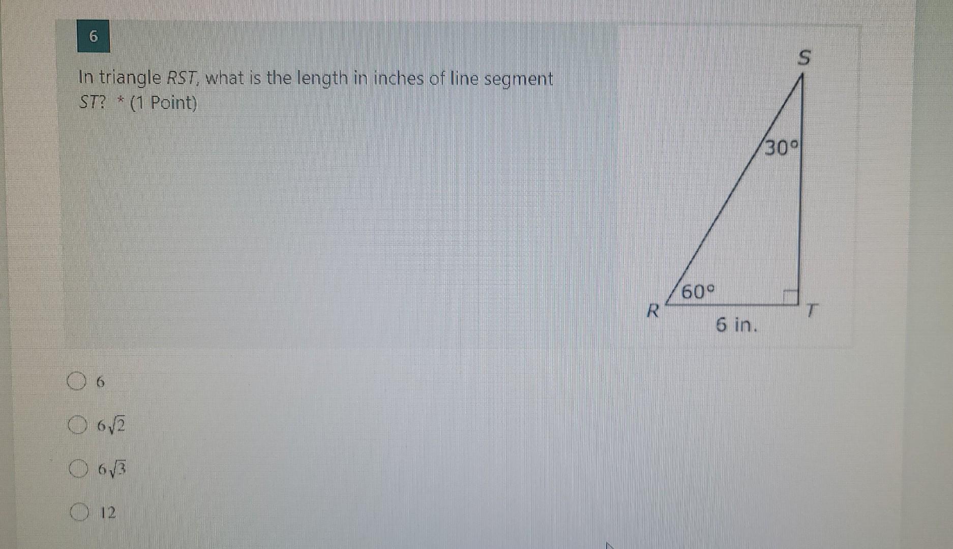 Solved In triangle RST, what is the length in inches of line | Chegg.com