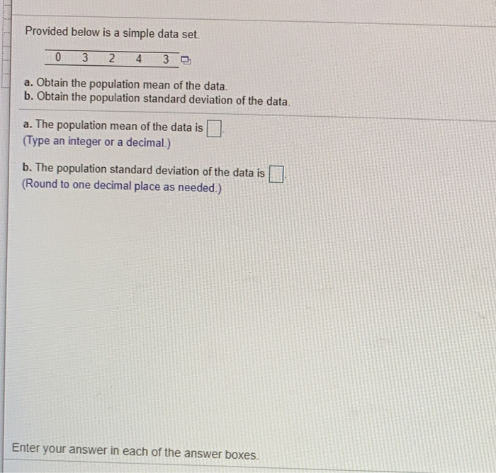 Solved Provided below is a simple data set. 0 3 2 4 3 a. | Chegg.com