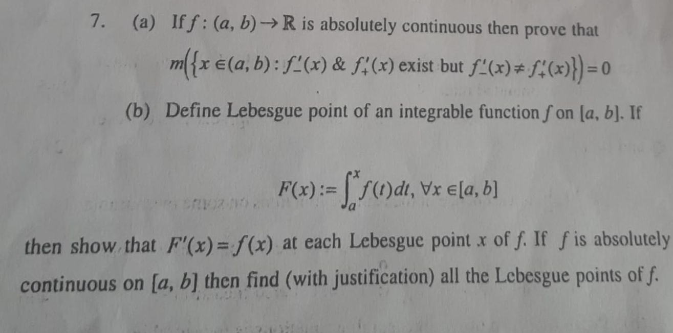 Solved (a) ﻿If f:(a,b)→R ﻿is absolutely continuous then | Chegg.com