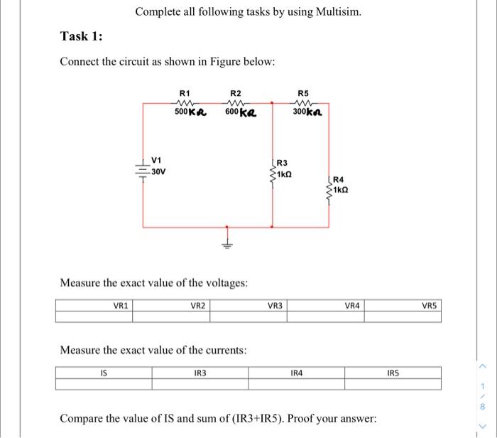 Solved Complete all following tasks by using Multisim. Task | Chegg.com