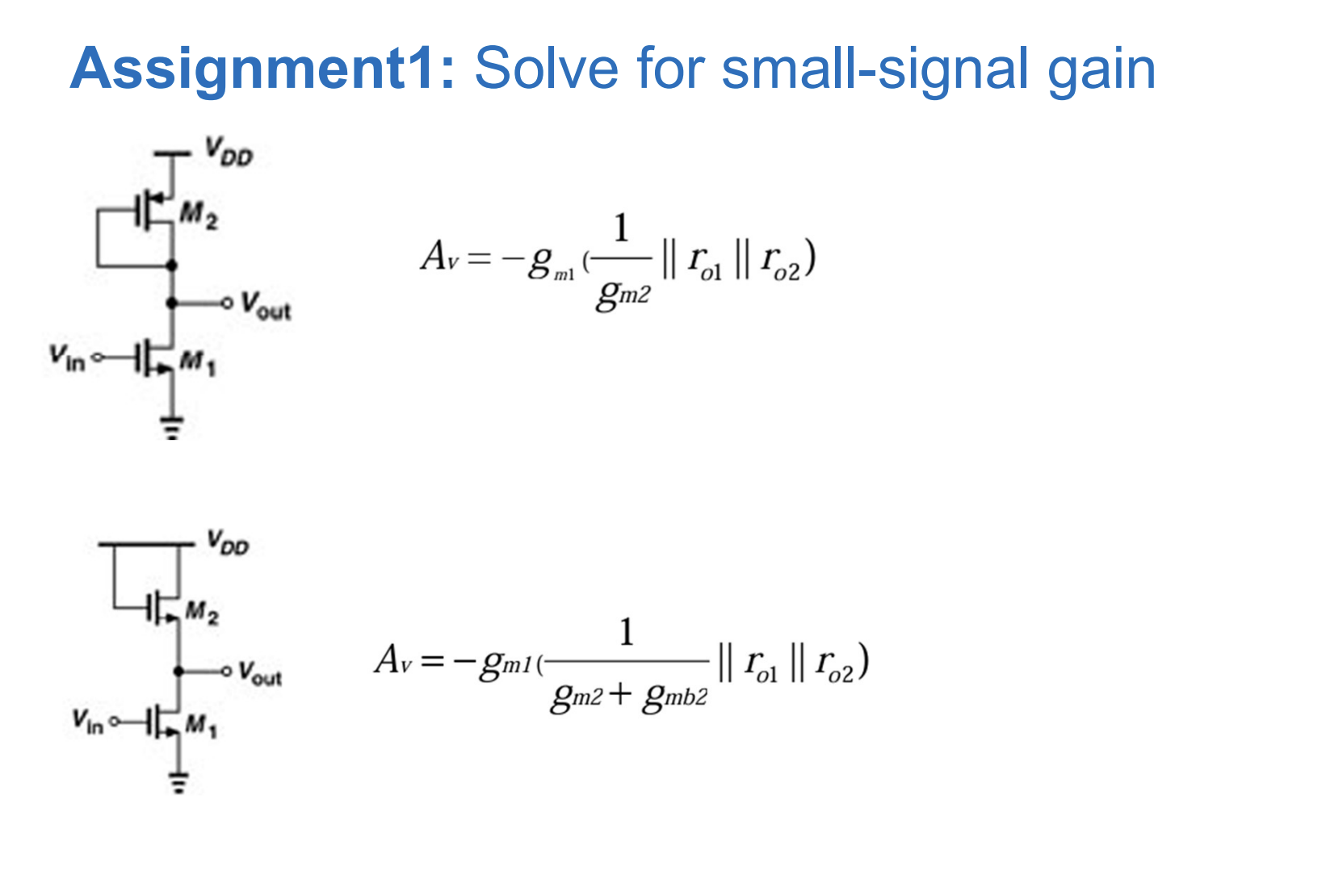 solve and prove the small-signal gain for the | Chegg.com