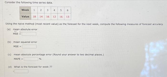Solved Consider the following time series data. Using the | Chegg.com