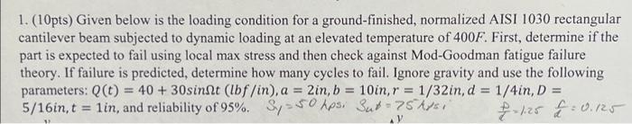 Solved 1. (10pts) Given below is the loading condition for a | Chegg.com