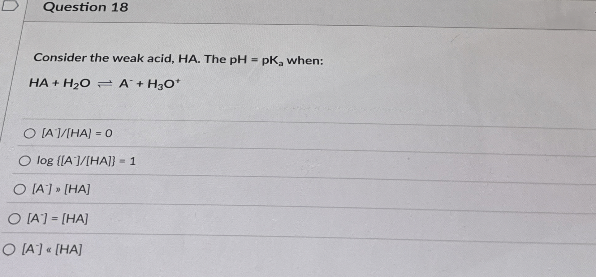 Solved Question 18Consider the weak acid, HA. ﻿The pH=pKa | Chegg.com