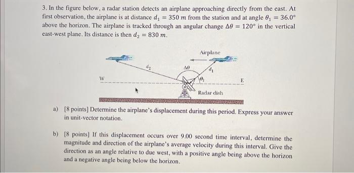 Solved 3. In the figure below, a radar station detects an | Chegg.com