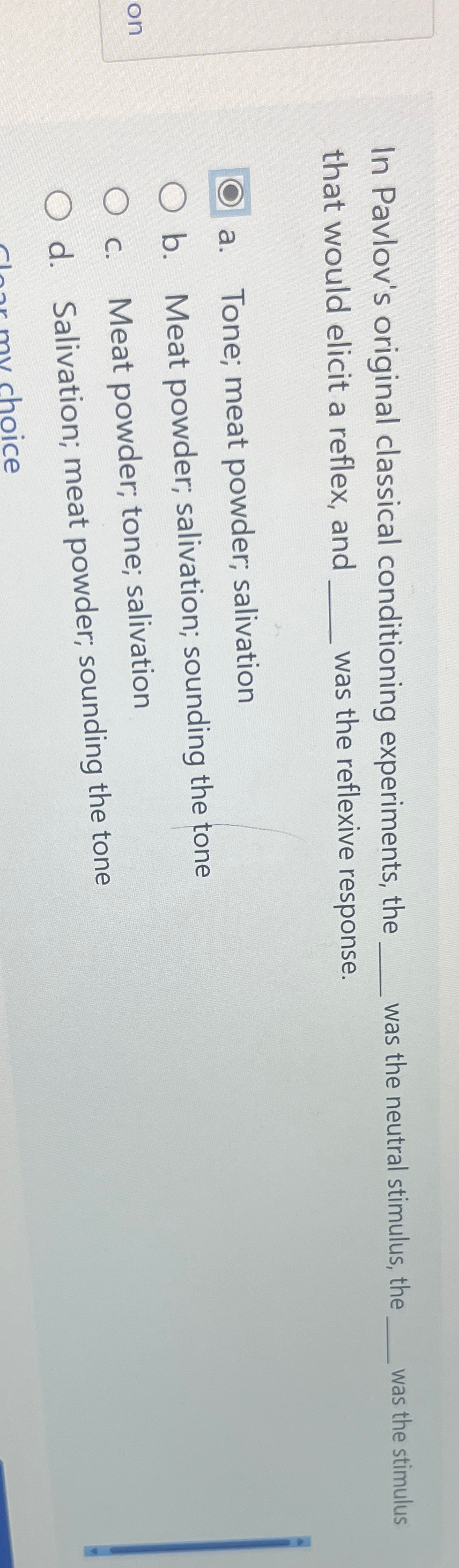 Solved In Pavlov's original classical conditioning | Chegg.com