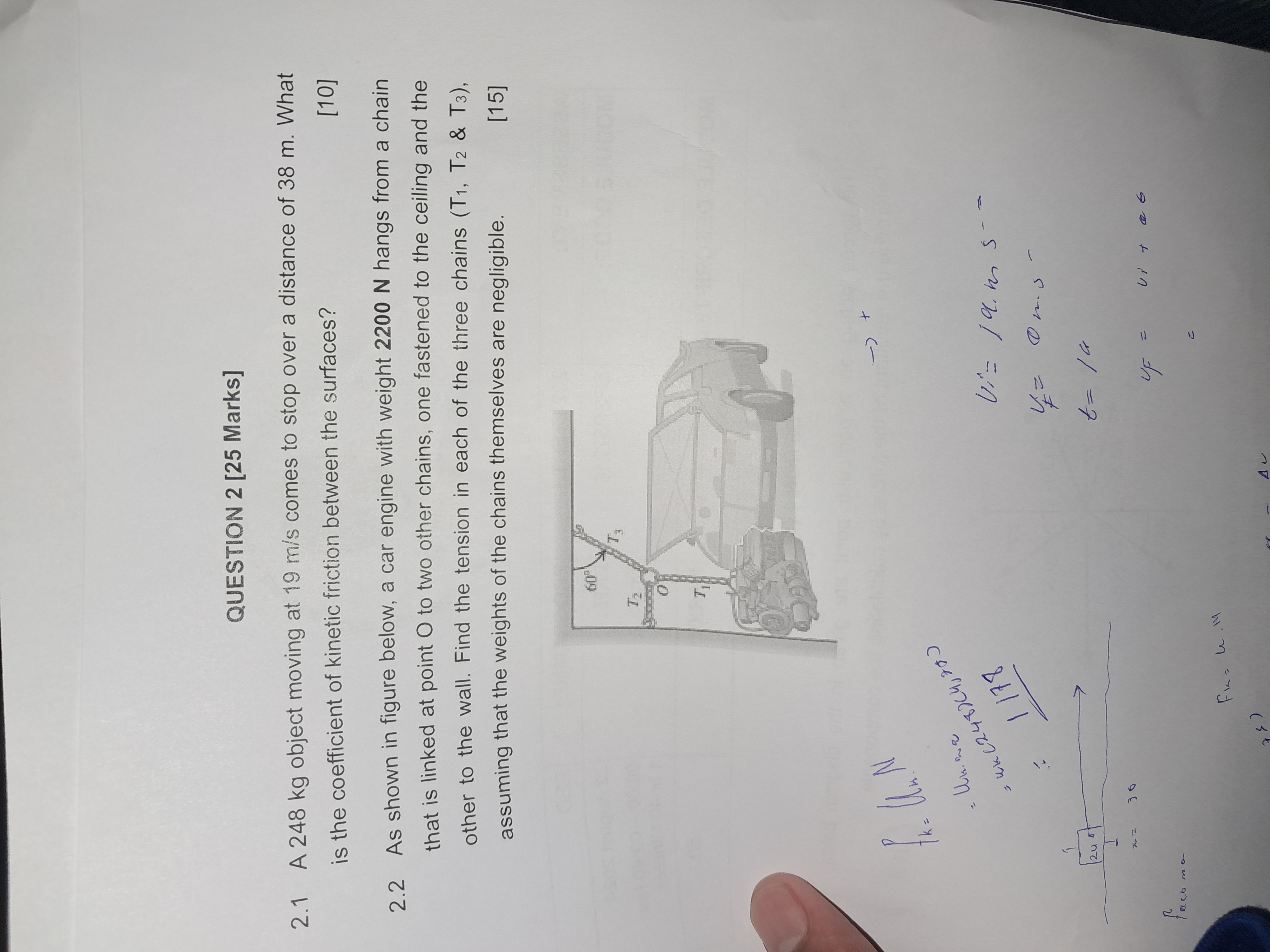 Solved QUESTION Marks]2.1 ﻿A 248 ﻿kg object moving at 19ms | Chegg.com