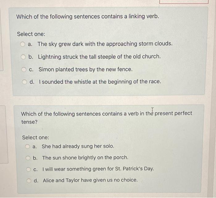 Which of the following sentences contains a linking | Chegg.com