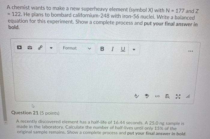 Solved A chemist wants to make a new superheavy element | Chegg.com