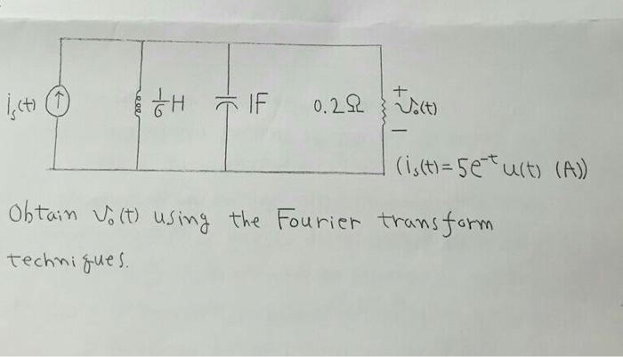 Solved 5e−tu(t) Obtain V0(t) using the Fourier transform | Chegg.com