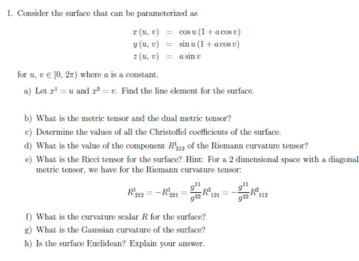 Solved 1. Consider the surface that can be parameterized as | Chegg.com